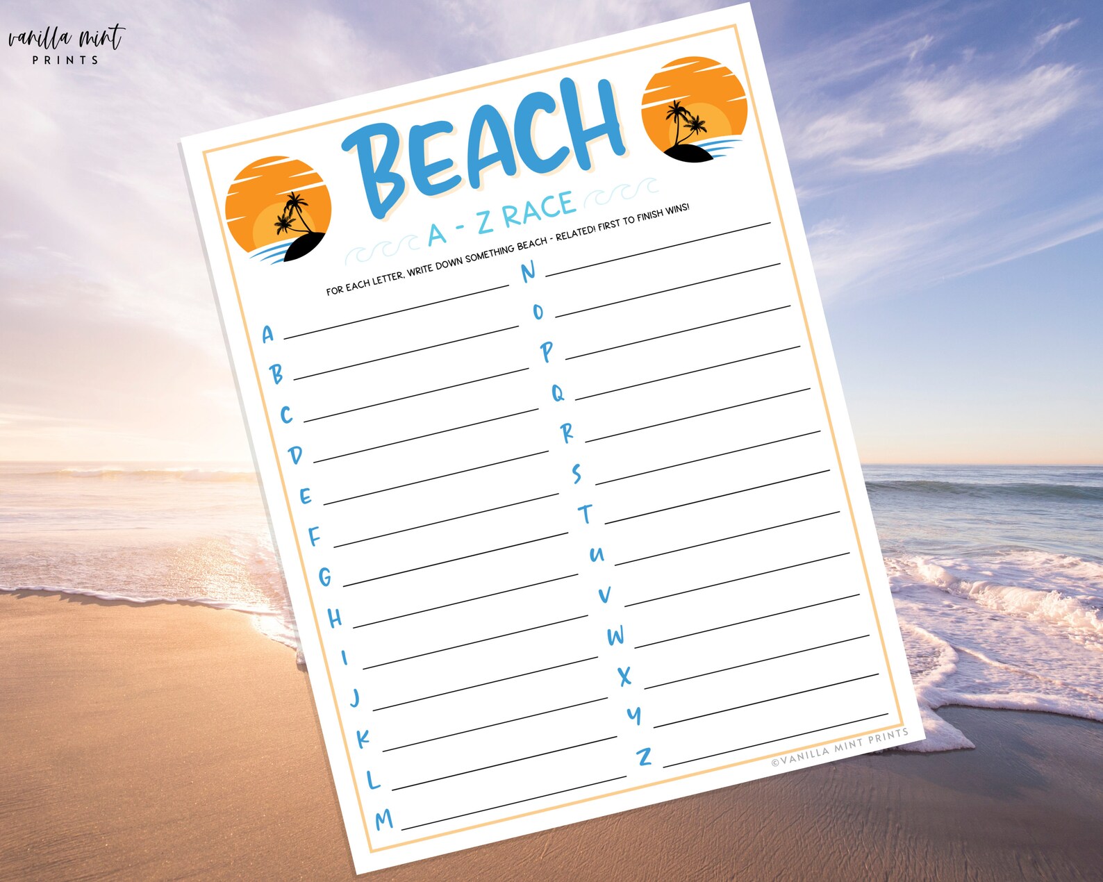 Beach A-Z Word Race Game Printable Summertime Games Fun - Etsy
