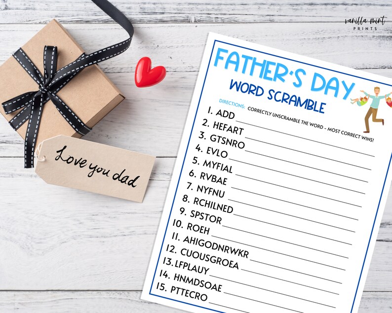 Father's Day Word Scramble Game Father's Day Games - Etsy