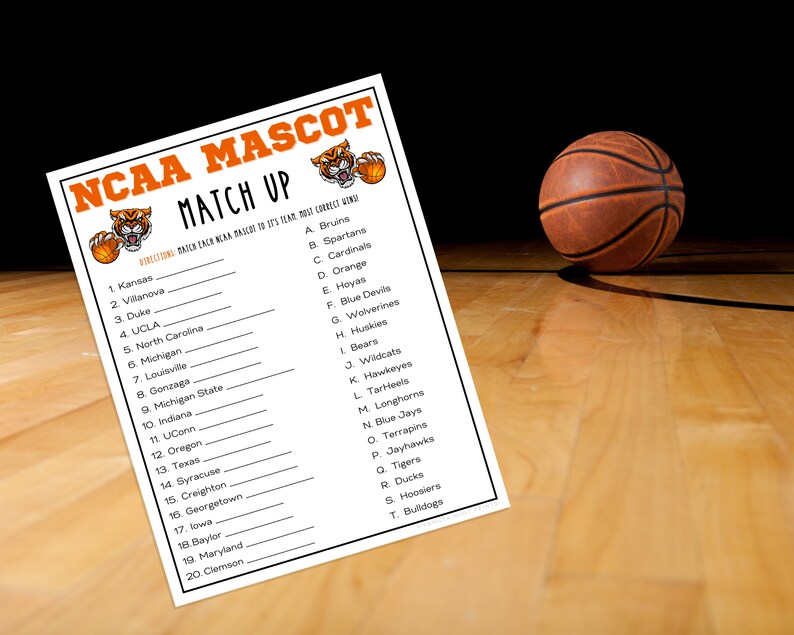 March Madness NCAA Mascot Match up Game Printable March | Etsy