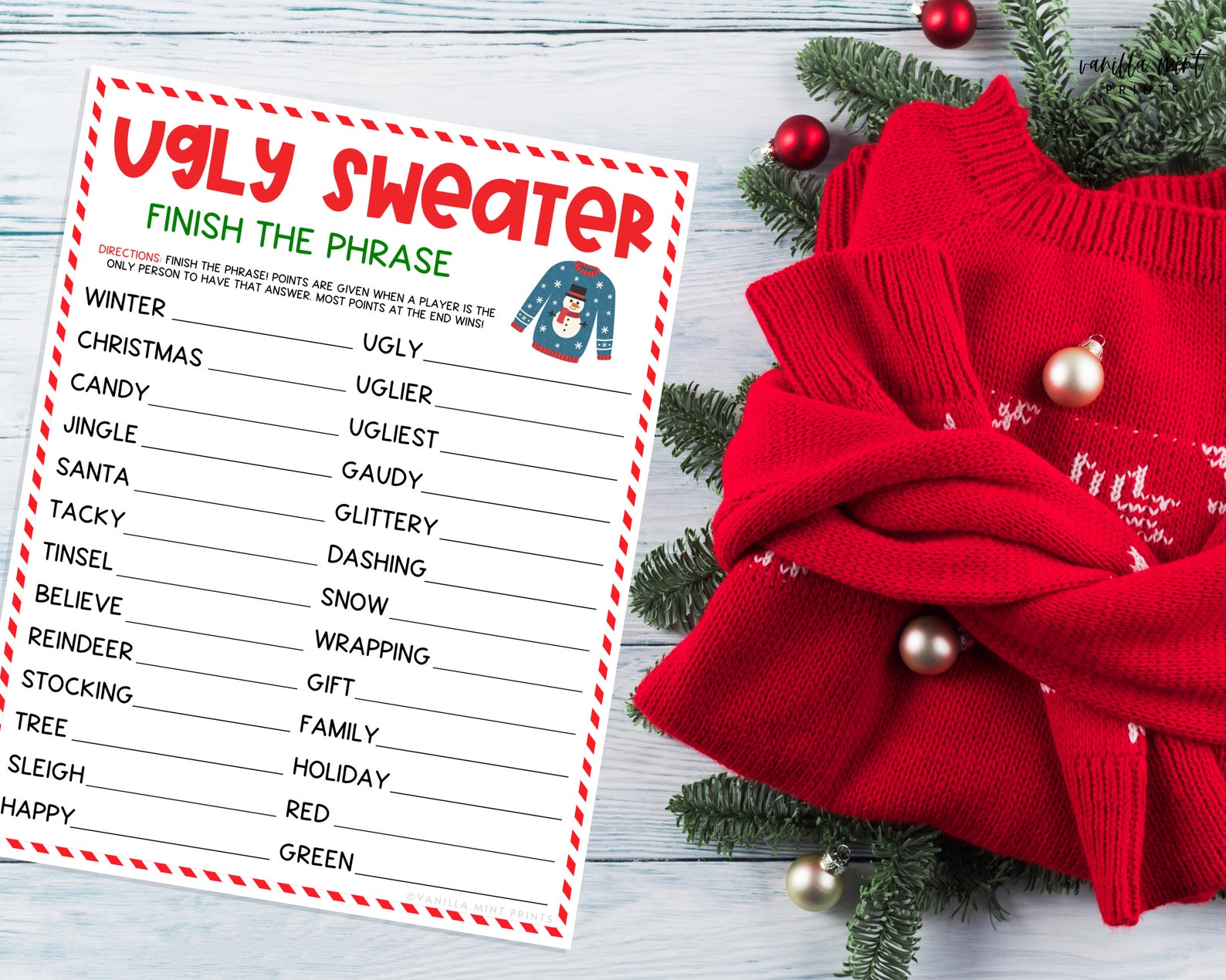 Ugly Sweater Party Finish the Phrase Game Christmas - Etsy