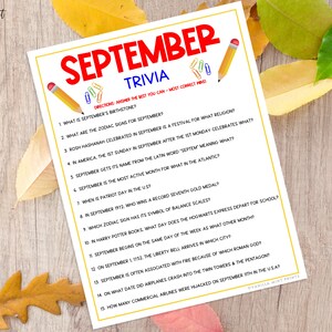 September Trivia Game | Printable Month Party Games | Fall Activities ...