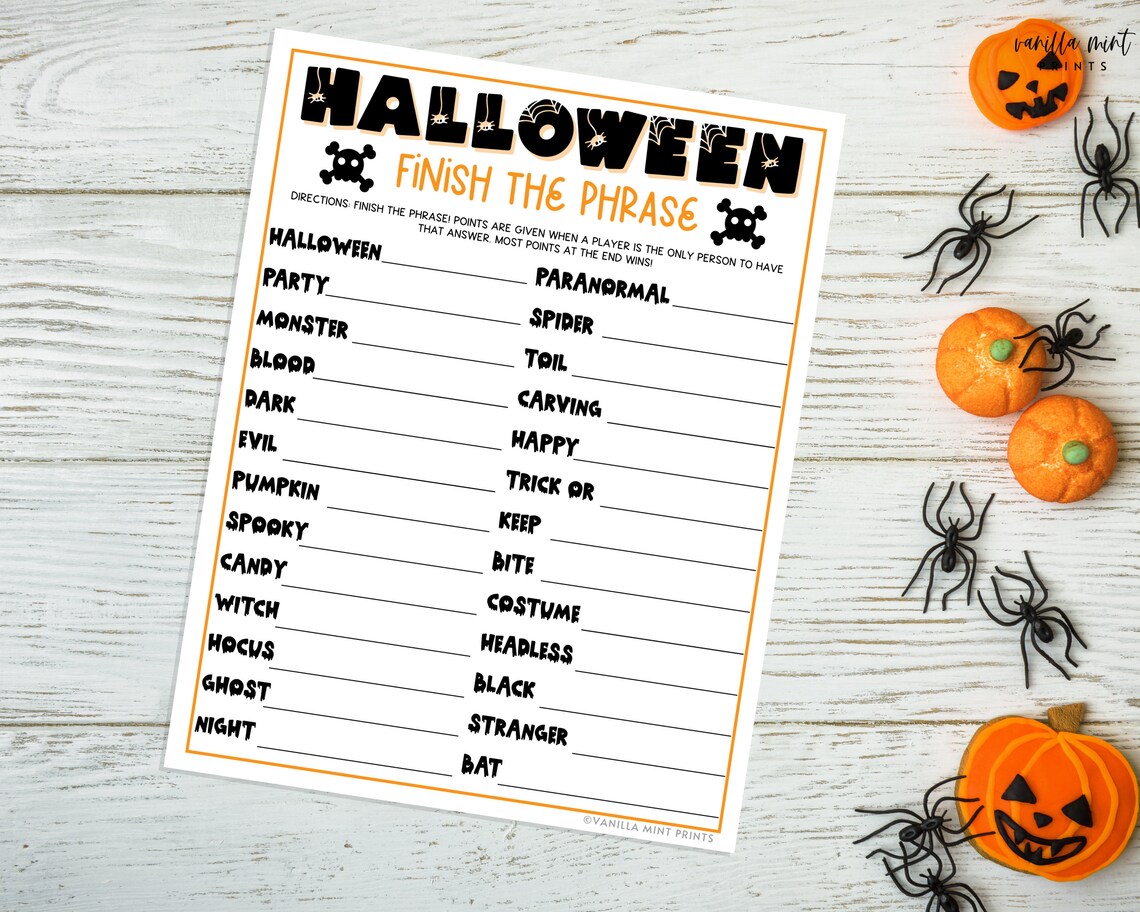 Halloween Finish That Phrase Game Halloween Printable Games - Etsy