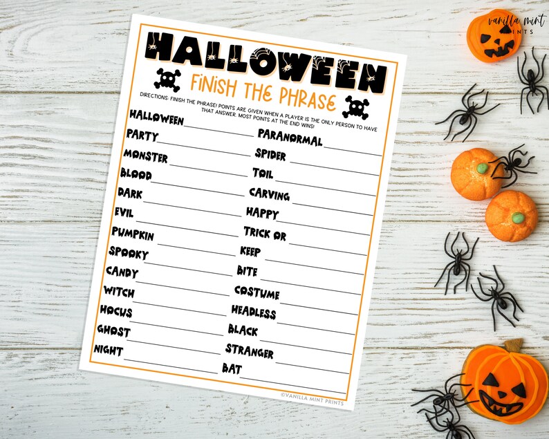 Halloween Finish That Phrase Game Halloween Printable Games - Etsy