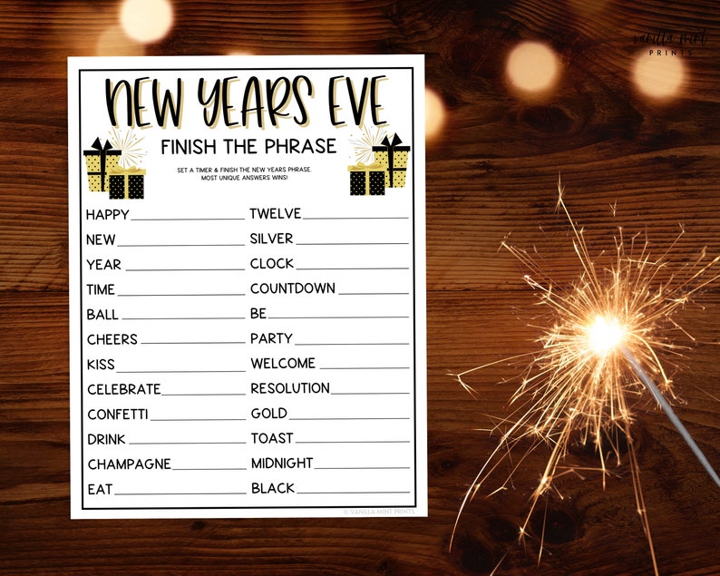 New Years Eve Finish the Phrase Game New Years Games New - Etsy