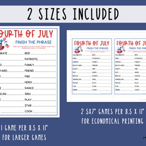 Fourth of July Finish the Phrase Game | 4th of July Printable Games ...