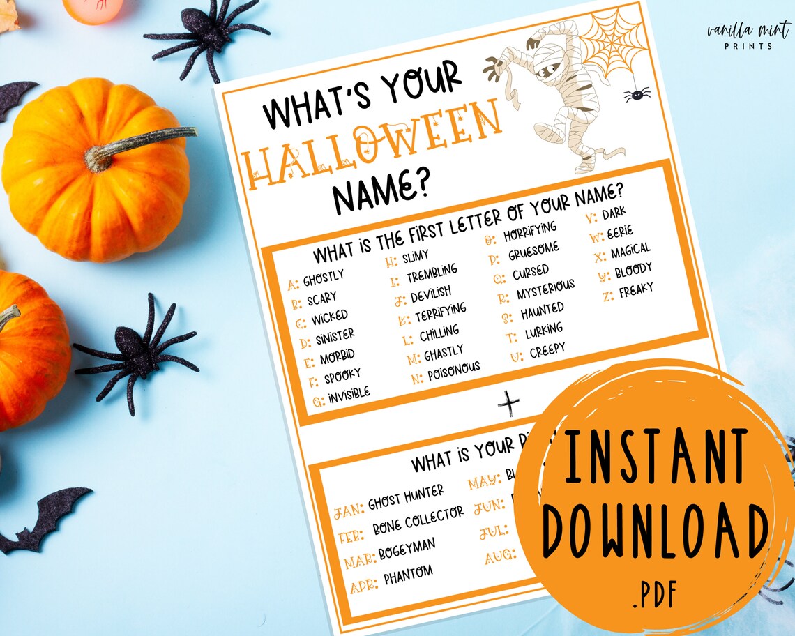 Whats Your Halloween Name Game Halloween Printable Games | Etsy