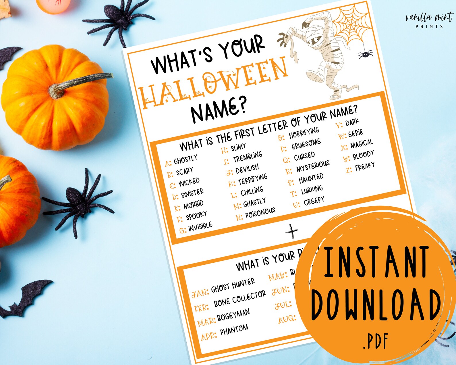 Whats Your Halloween Name Game Halloween Printable Games | Etsy