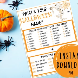 Whats Your Halloween Name Game Halloween Printable Games | Etsy