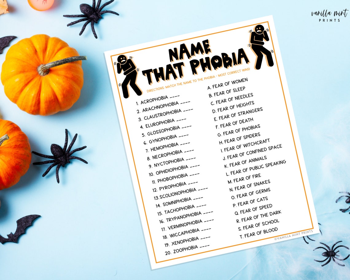 Halloween Name That Phobia Match up Game Phobia Trivia Games | Etsy