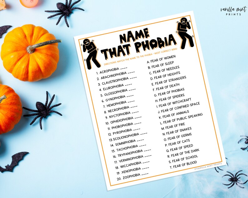 Halloween Name That Phobia Match up Game Phobia Trivia Games - Etsy Canada
