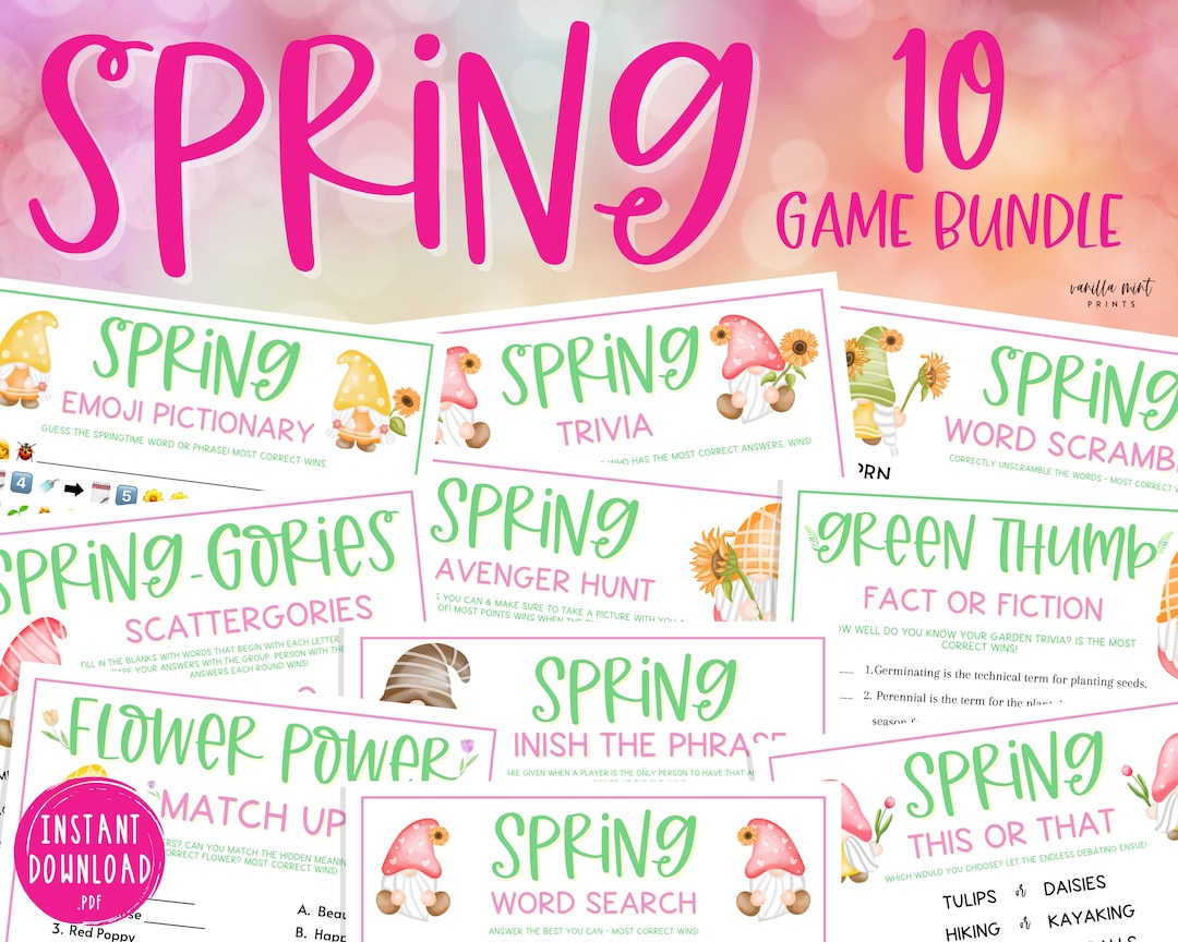 Spring 10 Game BUNDLE | Fun Printable Springtime Trivia and Party Games ...
