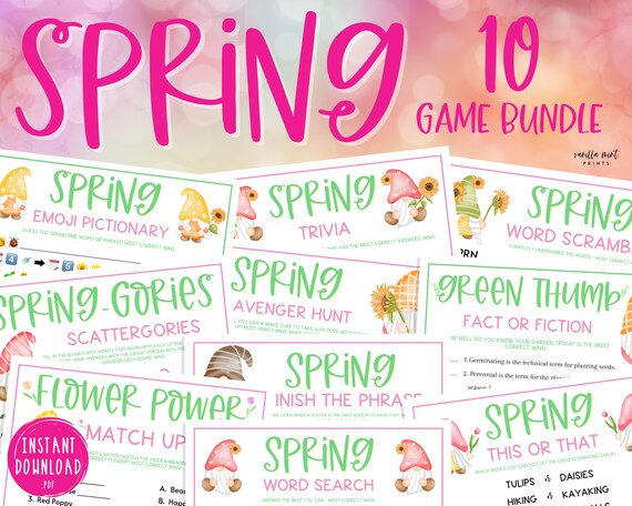 Spring 10 Game BUNDLE Fun Printable Springtime Trivia and | Etsy