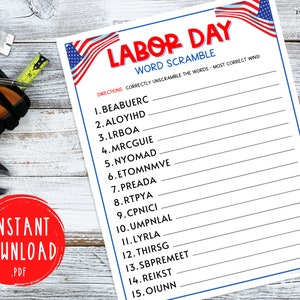 Labor Day Word Scramble Game | Labor Day Printable Games | America Word ...