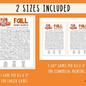 Fall Word Search Printable Autumn Party Games Fall Time | Etsy