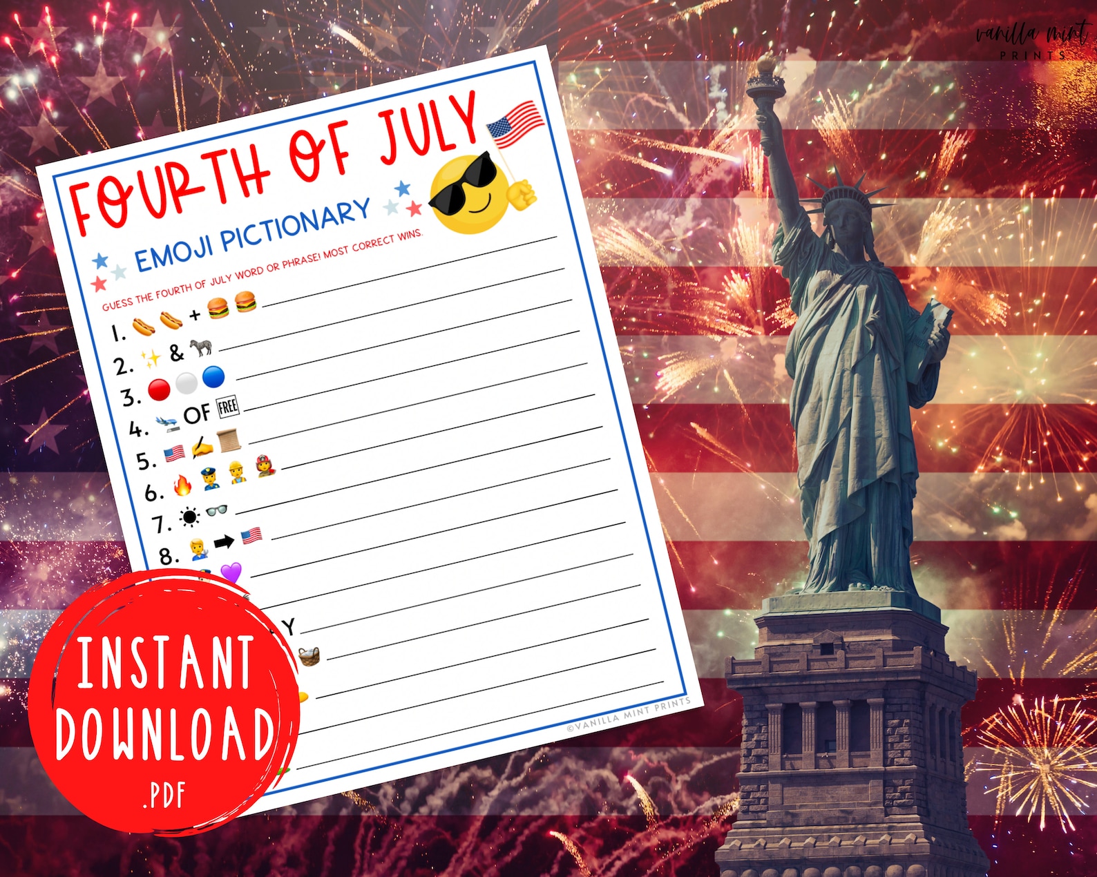 Fourth of July Emoji Pictionary Game 4th of July Printable - Etsy