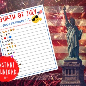 Fourth of July Emoji Pictionary Game | 4th of July Printable Party Game ...