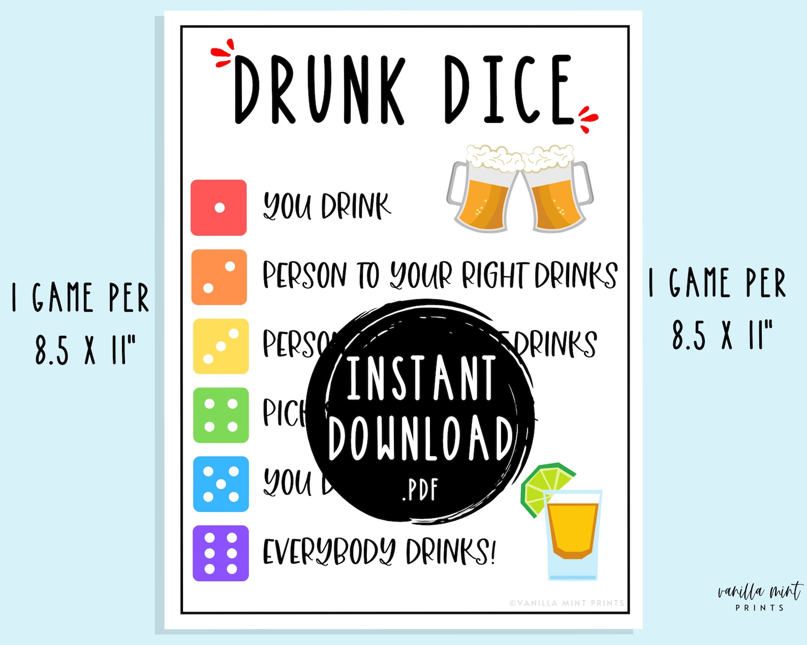 Drunk Dice Drinking Game Fun Party Games For Adults Girls Etsy
