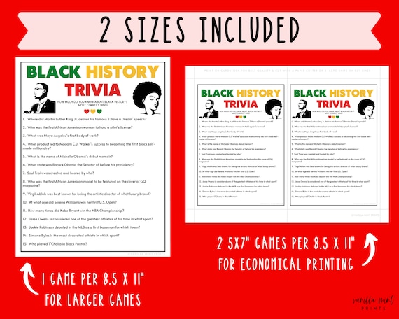 Black History Trivia Questions Printable Black History Trivia Etsy