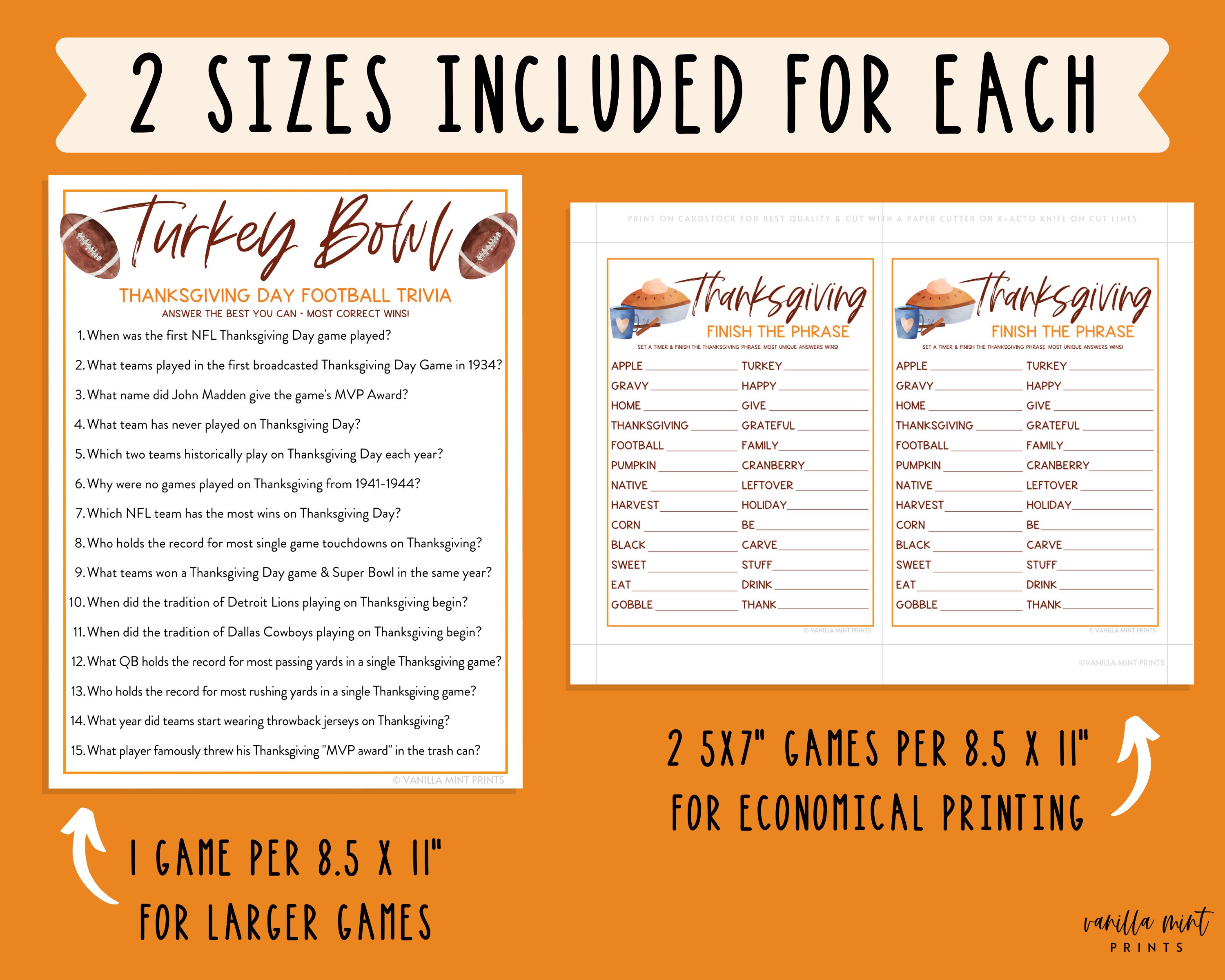 Thanksgiving Game BUNDLE Volume 1 10 Thanksgiving Printable | Etsy