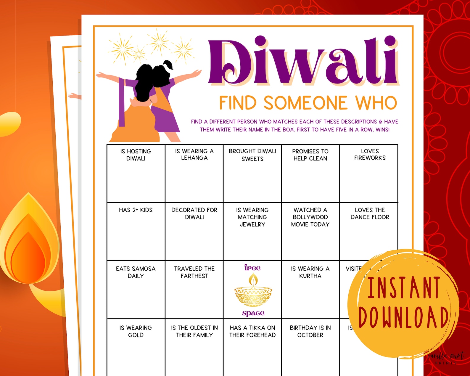 Diwali Find Someone Who Game Printable Festival of Lights - Etsy