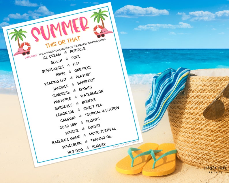 Summer This or That Printable Summertime Games Party Games - Etsy