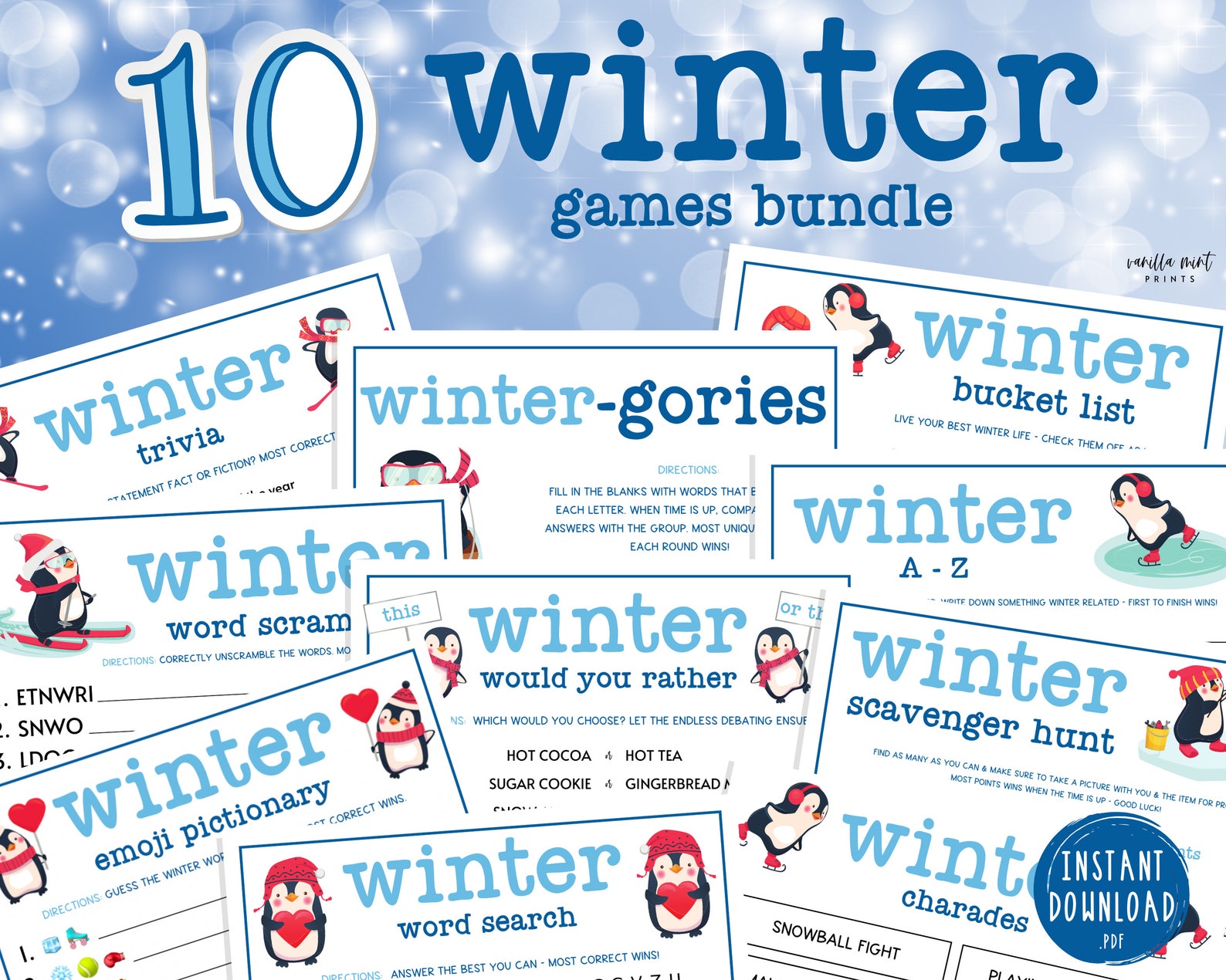 10 Winter Games BUNDLE Printable Winter Games PACK - Etsy