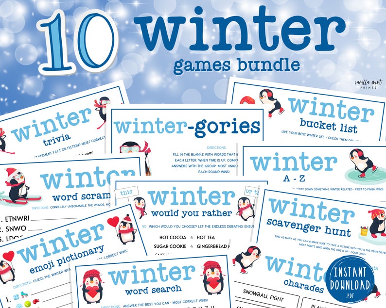 10 Winter Games BUNDLE Printable Winter Games PACK - Etsy
