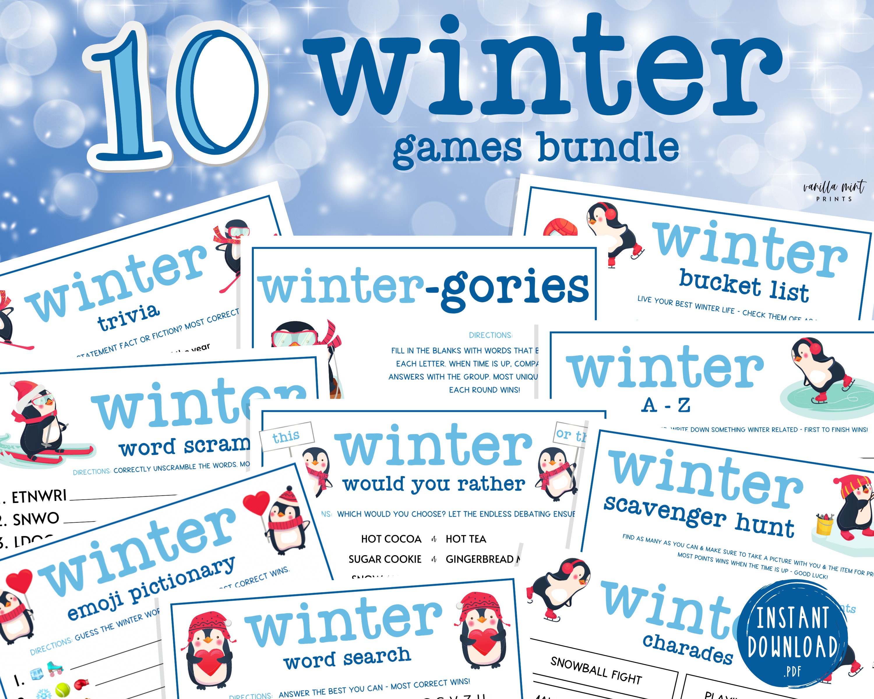 10 Winter Games BUNDLE Printable Winter Games PACK - Etsy