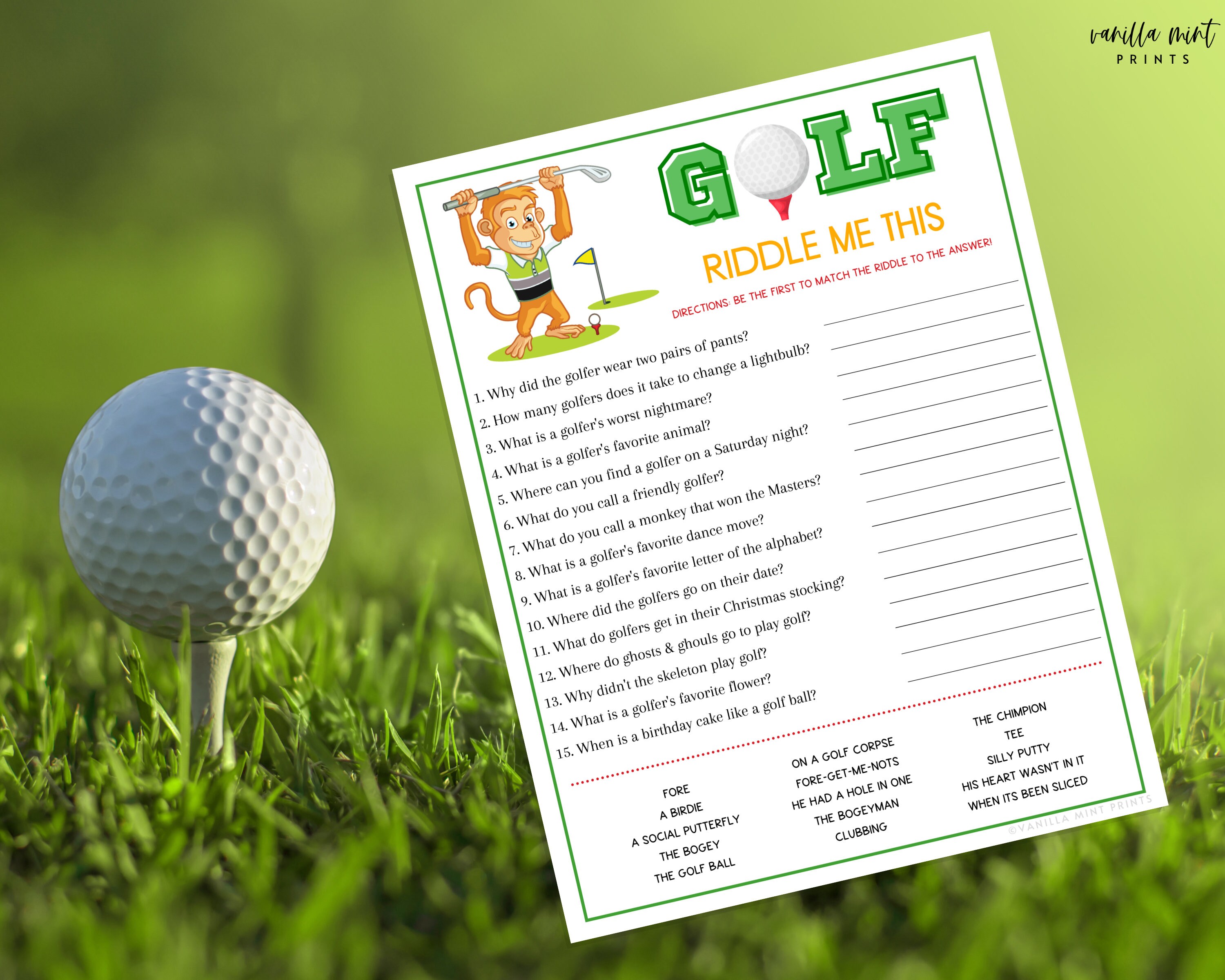 Golf Riddle Me This Game | Printable Golf Team Party Game | Masters ...