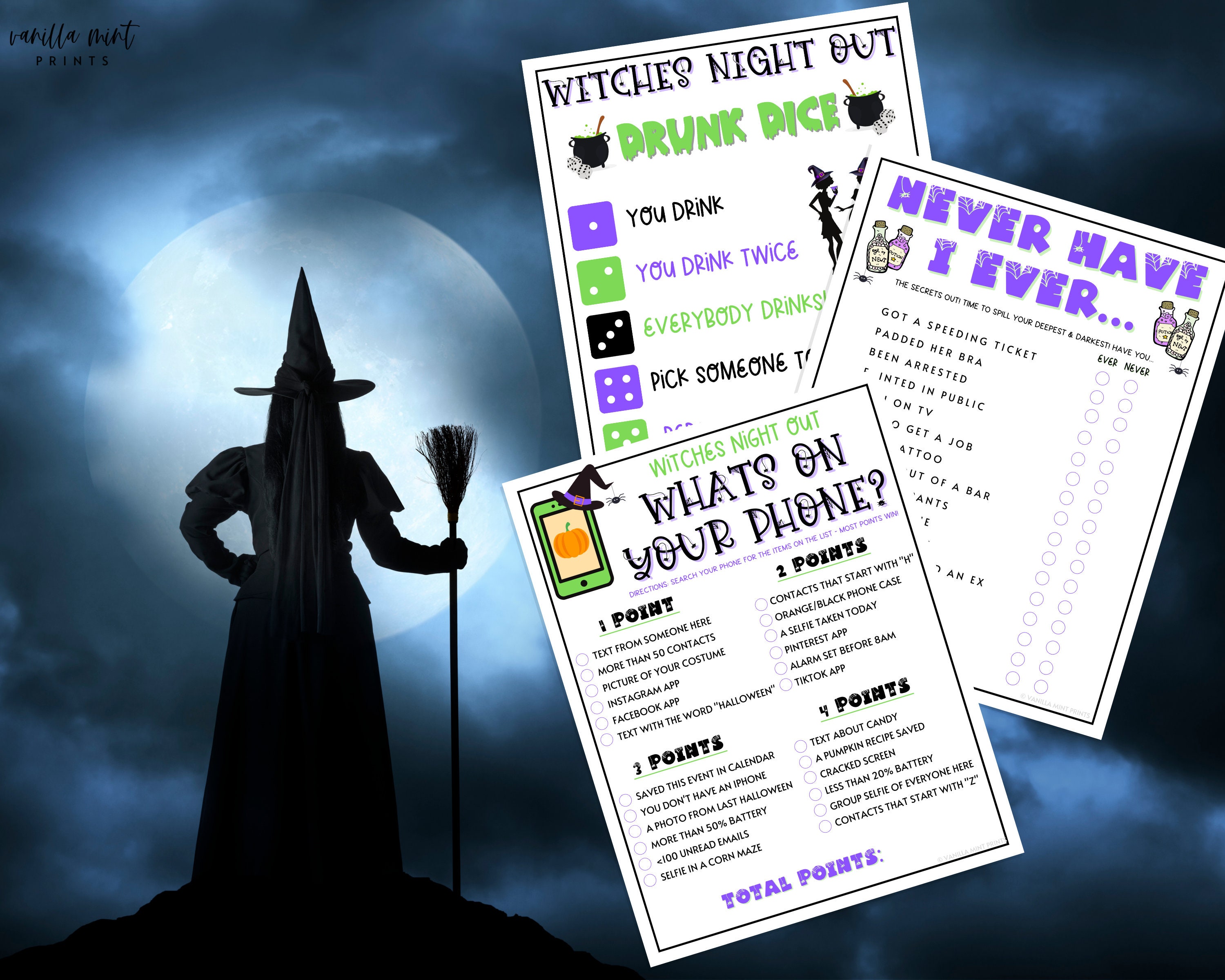 Witches Night Out 10 Game BUNDLE Fun Halloween Party Games - Etsy