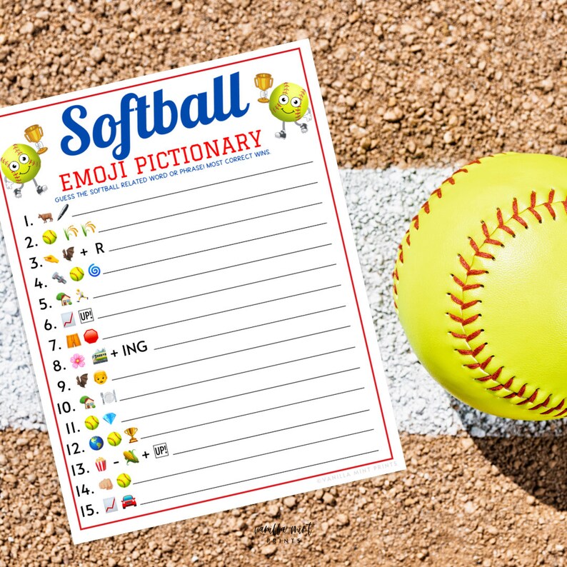Softball Emoji Pictionary Game | Printable Softball Team Party Game ...