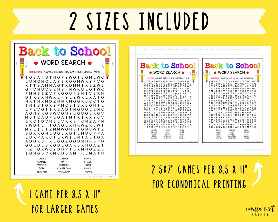 Back to School Game Word Search First Day of School - Etsy