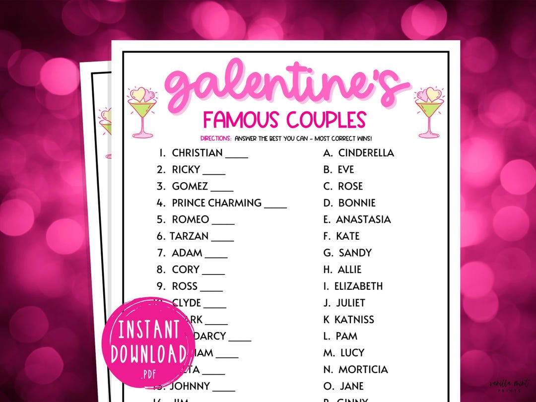 Galentine's Day Famous Couples Match Game | Fun Party Games | Girls ...