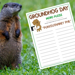 Groundhog Day Word Puzzle Game Punxsutawney Phil Printable Games Party ...