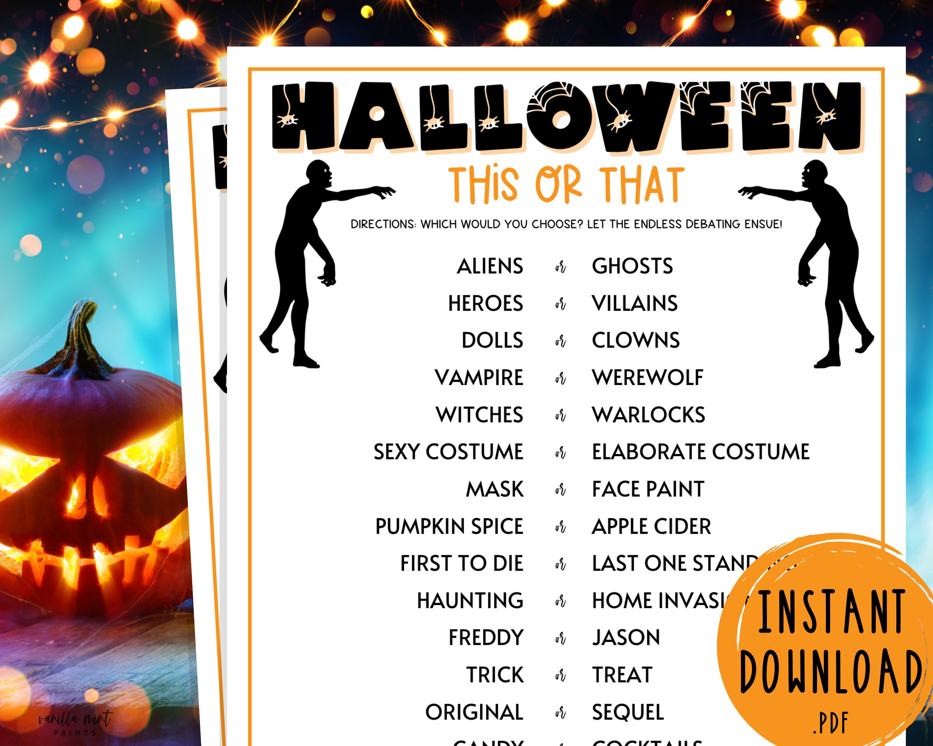 Halloween This or That Game Halloween Printable Games - Etsy