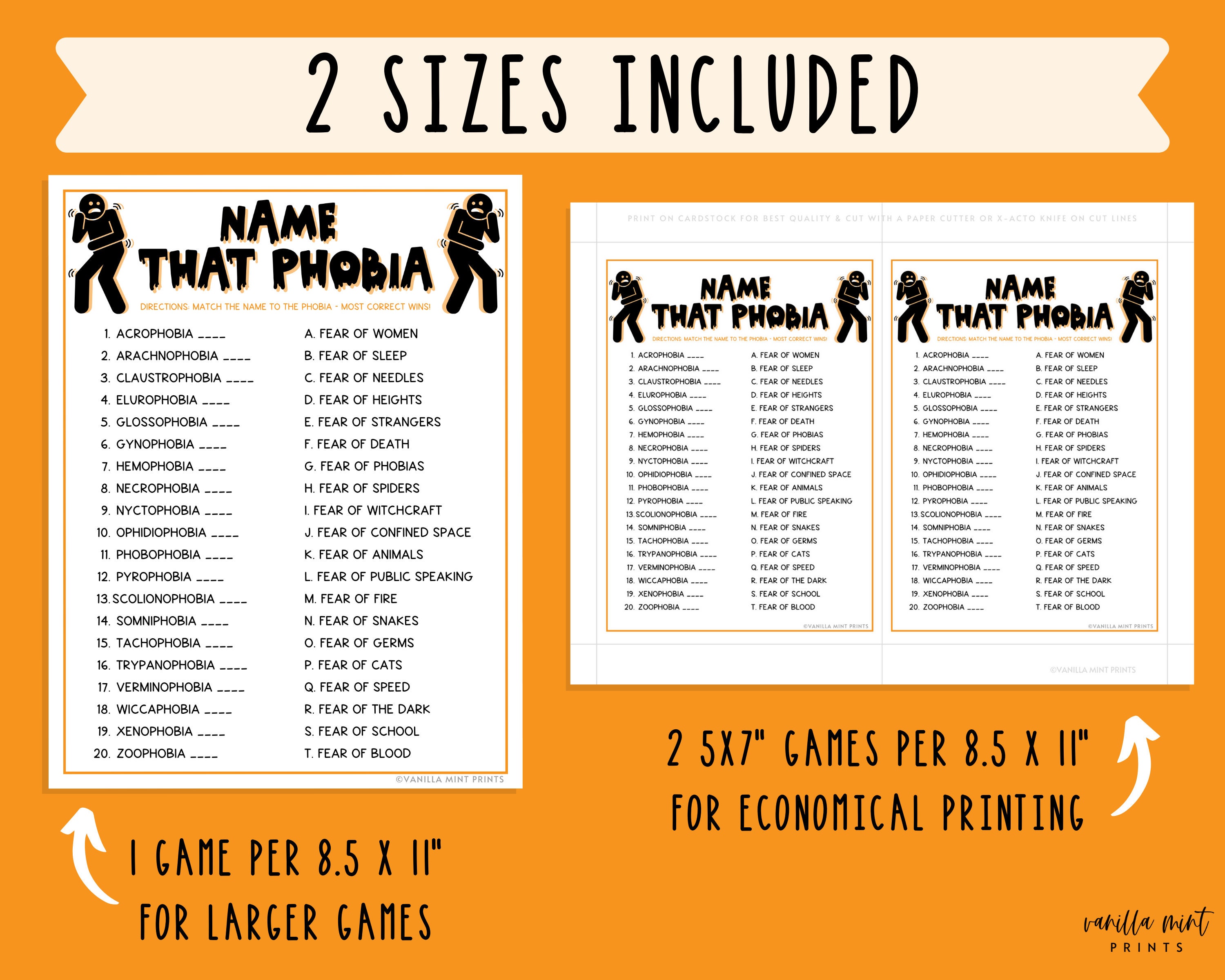 Halloween Name That Phobia Match up Game Phobia Trivia Games | Etsy