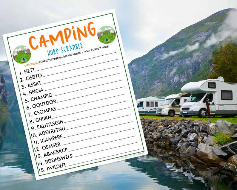 Camping Word Scramble Word Game Printable Campground Party | Etsy