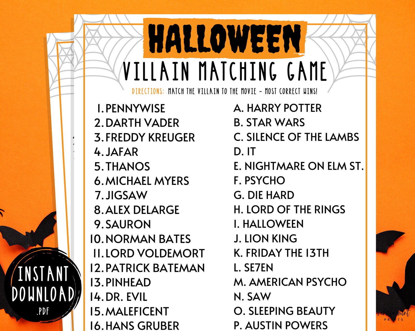 Halloween Villain Matching Game Halloween Printable Games | Etsy