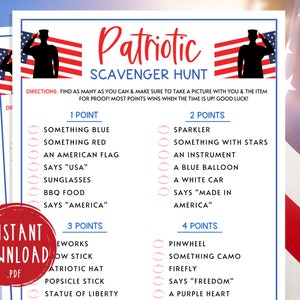 Patriotic Scavenger Hunt Game | Printable Memorial Day Party Games ...