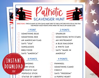 4th of July Patriotic Scavenger Hunt | Printable Games for Adults ...