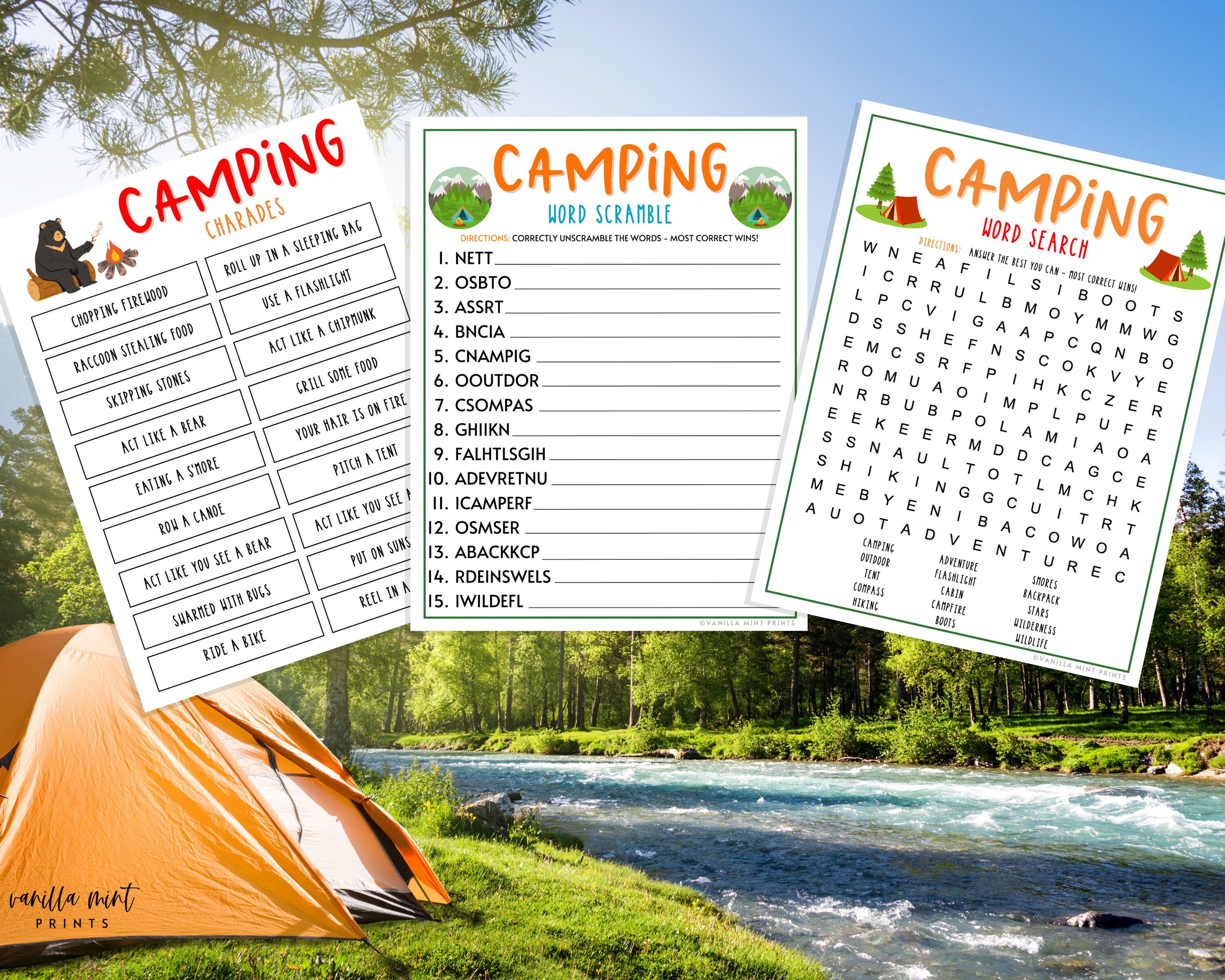 Camping 10 Games BUNDLE Printable Campground Party Games | Etsy