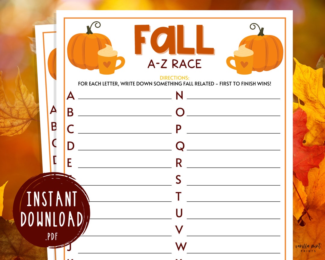 Fall A Z Race Game Printable Autumn Party Games Fall - Etsy