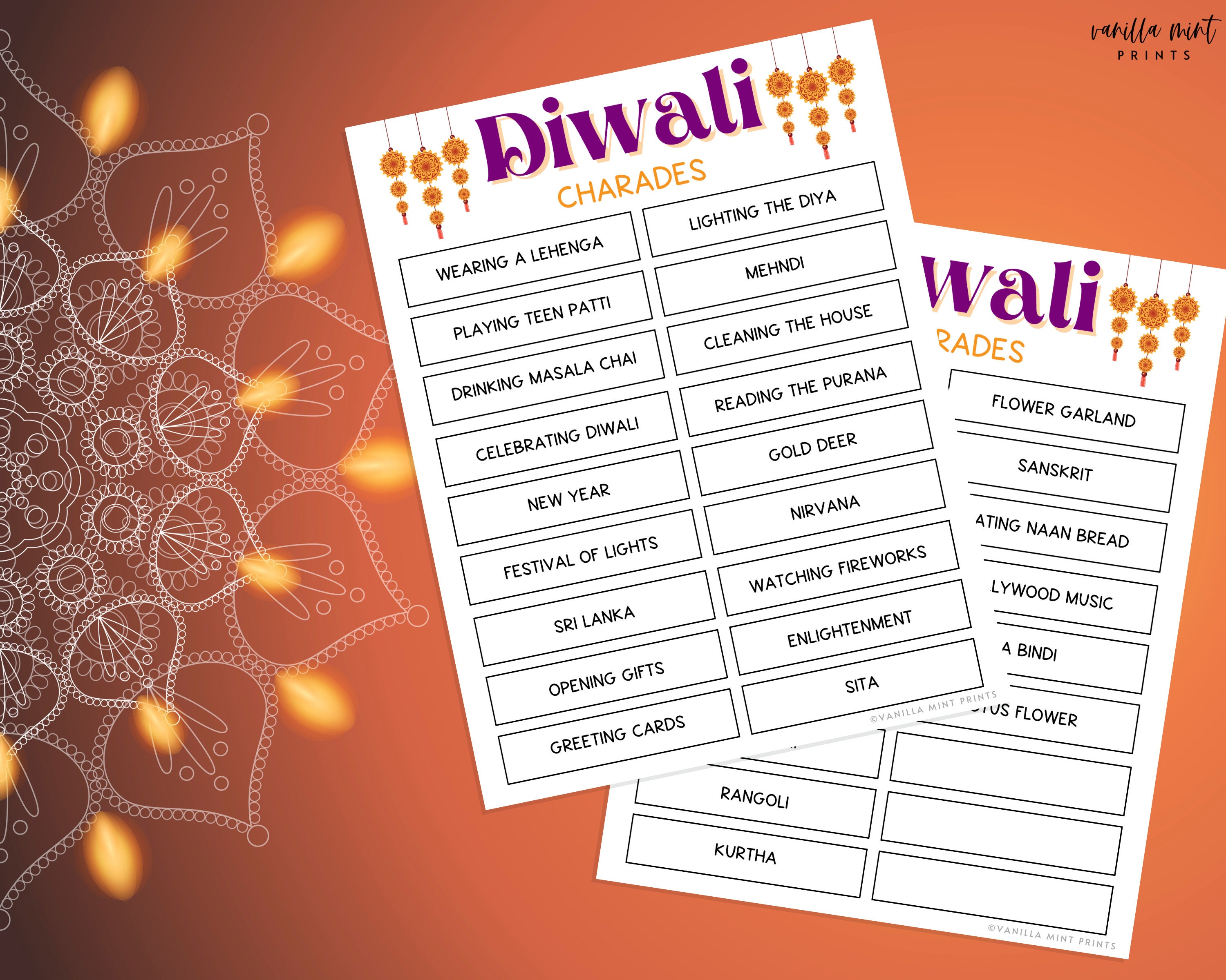 Diwali Charades Game Printable Festival of Lights Party - Etsy Australia