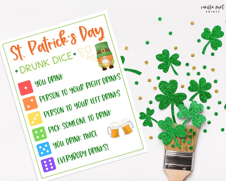 St. Patrick's Day Drunk Dice Game Bar Crawl Games - Etsy