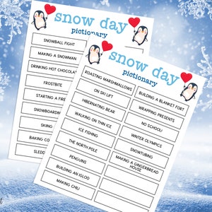 Snow Day Pictionary Game Fun Printable Winter Game Wintertime Activity ...