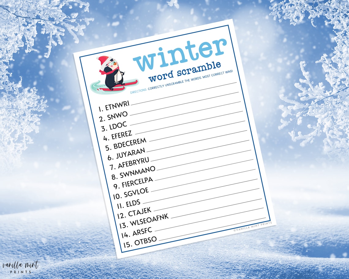 Winter Word Scramble Game Printable Winter Games - Etsy