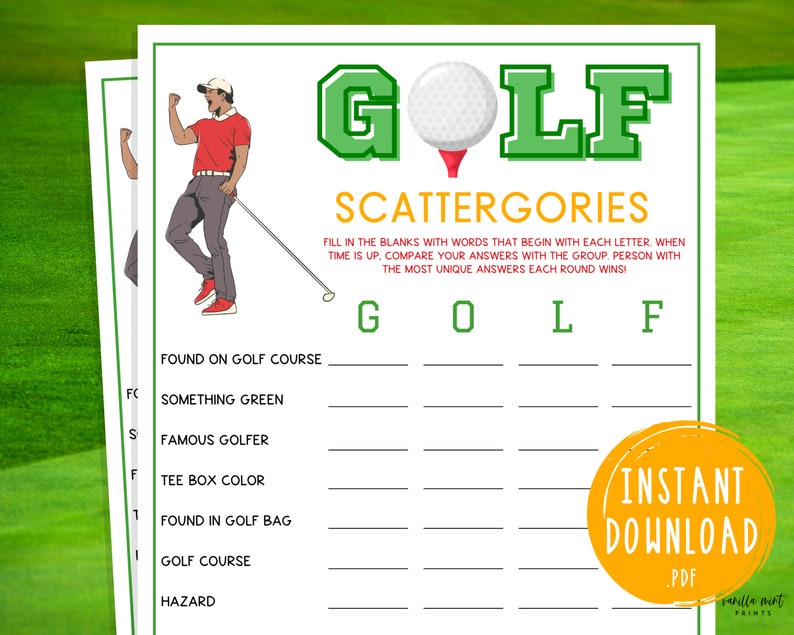 Golf Scattergories Game | Printable Golf Team Party Game | Masters Golf ...