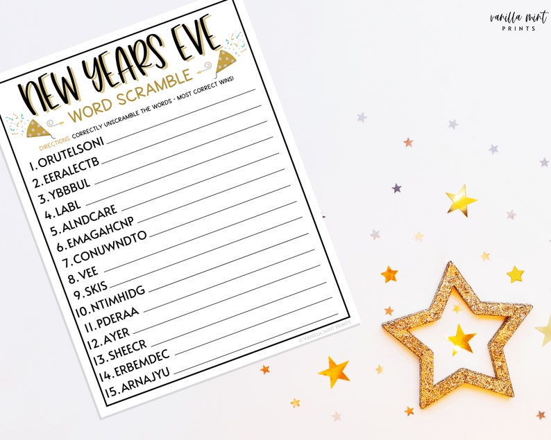 New Years Eve Word Scramble Game New Years Printable Games | Etsy
