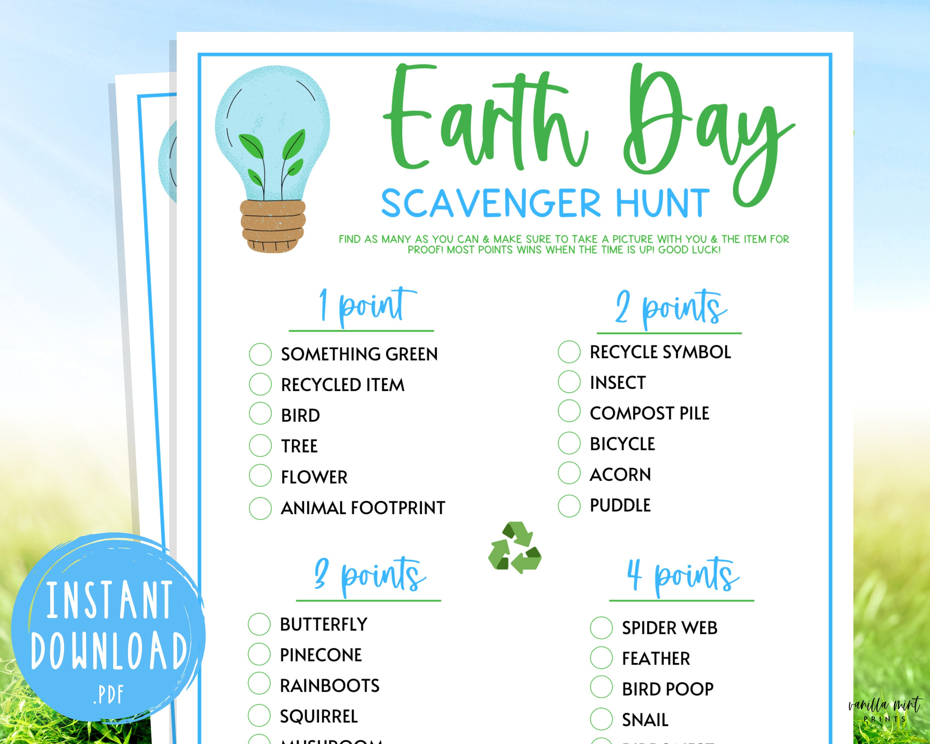 Earth Day Scavenger Hunt Game Fun Printable Spring Games - Etsy