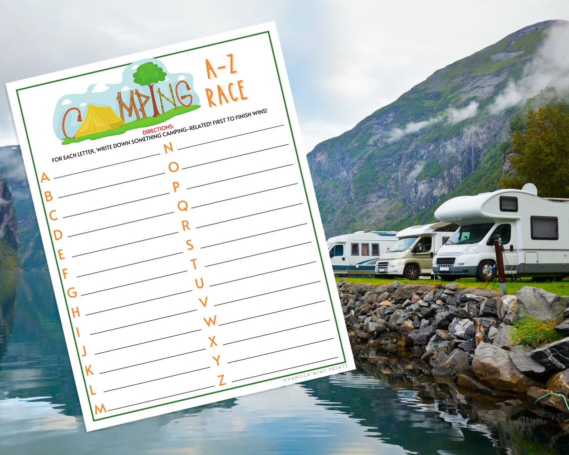 Camping A-Z Race Printable Campground Games Party Games - Etsy